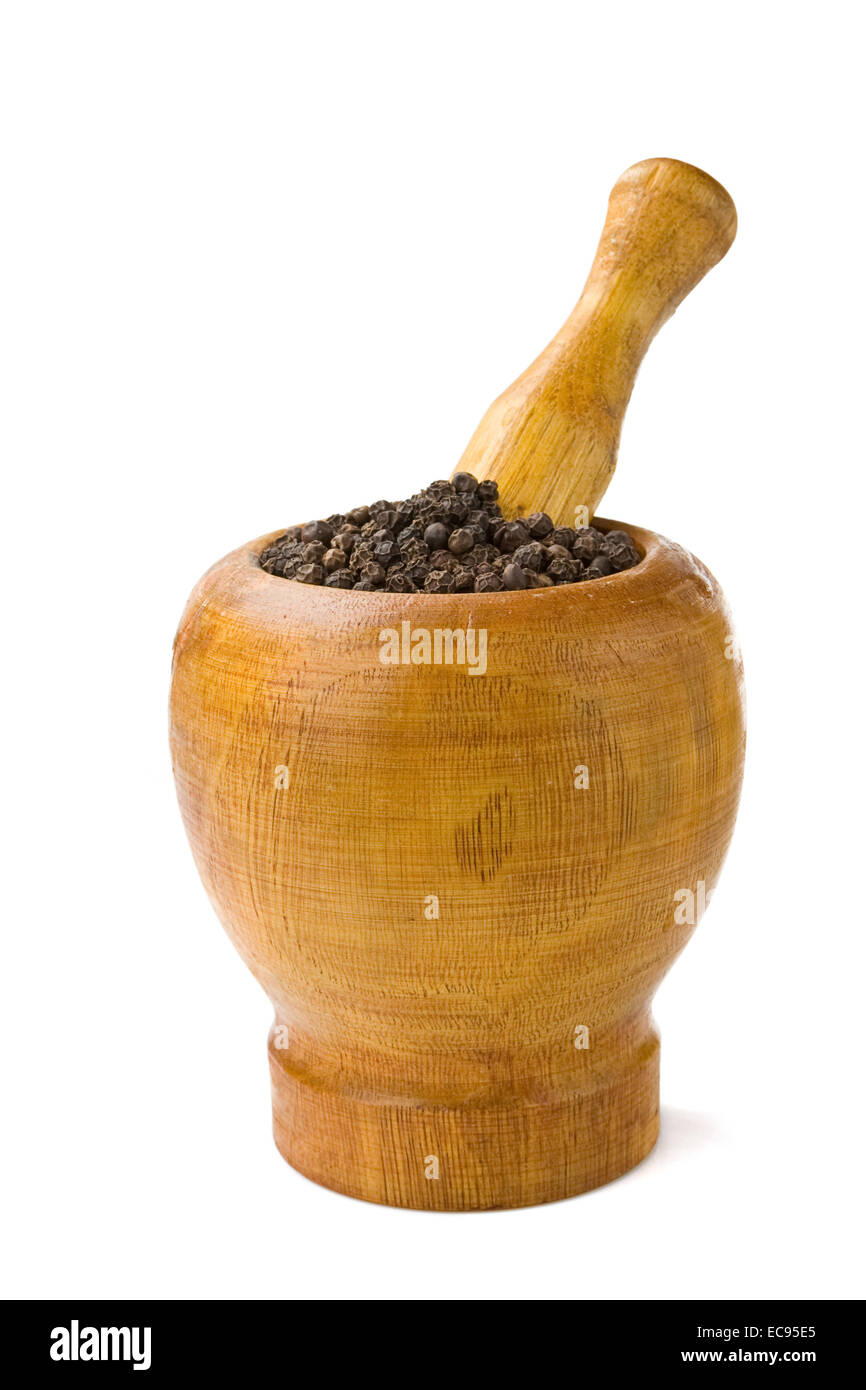 pepper in mortar and pestle isolated on white background Stock Photo ...
