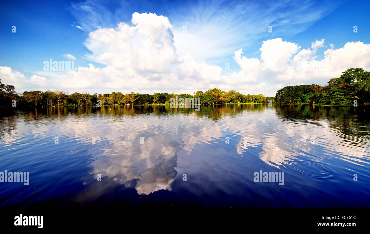 Sky and clouds reflection on Lake Stock Photo - Alamy