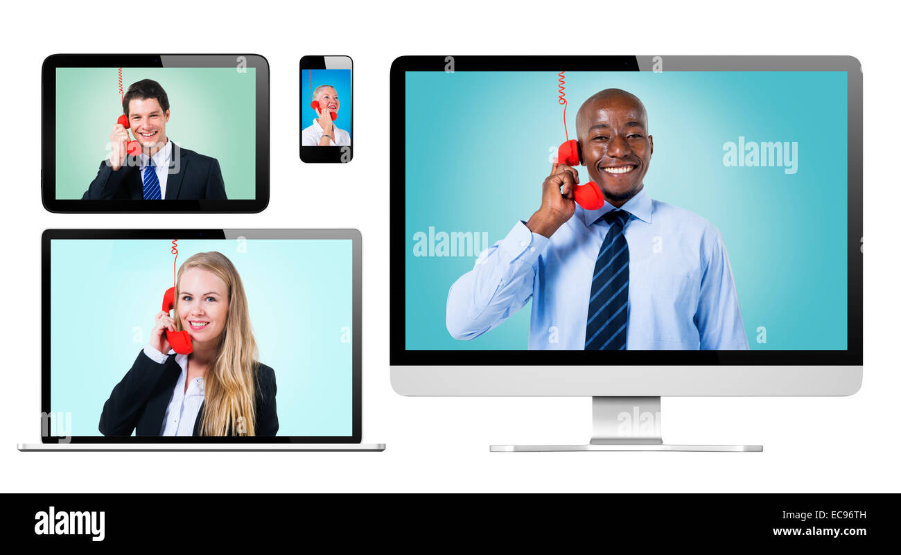 3D Collection of Digital Devices with Global Communications Concept ...