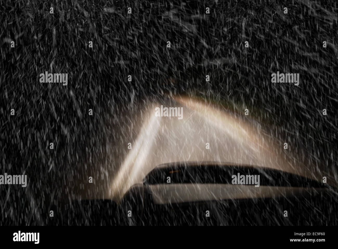 Driving a car at night in a snowstorm Stock Photo - Alamy