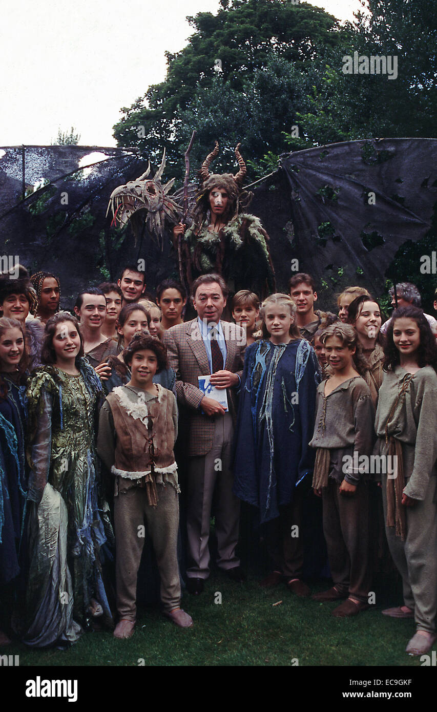 Andrew Lloyd Webber with the cast of Pendragon in Edinburgh 1994 Stock ...