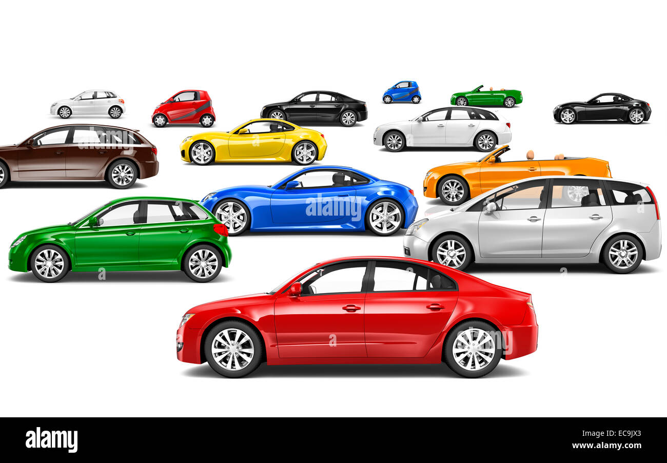 Multi-Colored Cars All Facing Left Direction Stock Photo - Alamy