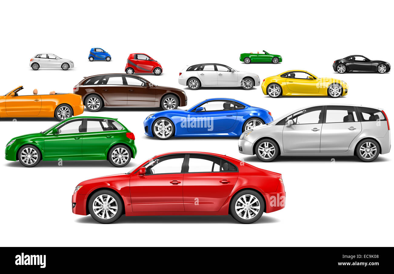 Multi-Colored Cars Parked on Different Directions Stock Photo - Alamy