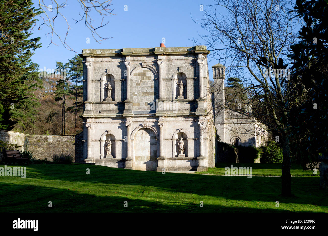 The Temple of Four Seasons facade on the Old Gardeners Cottage, Margam ...