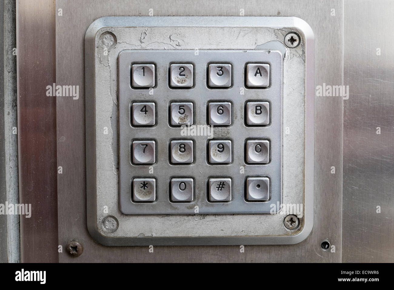 Detail shot of dirty metal number keypad Stock Photo - Alamy