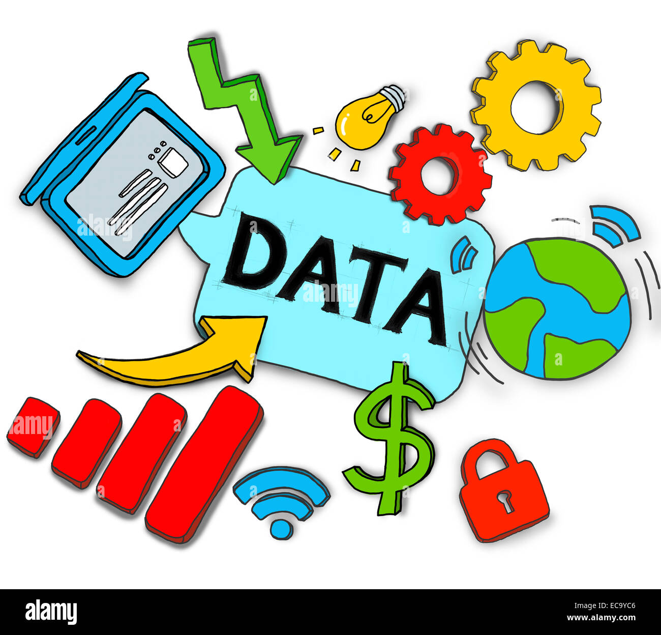 Various Symbols with Data Concept Illustration Stock Photo - Alamy
