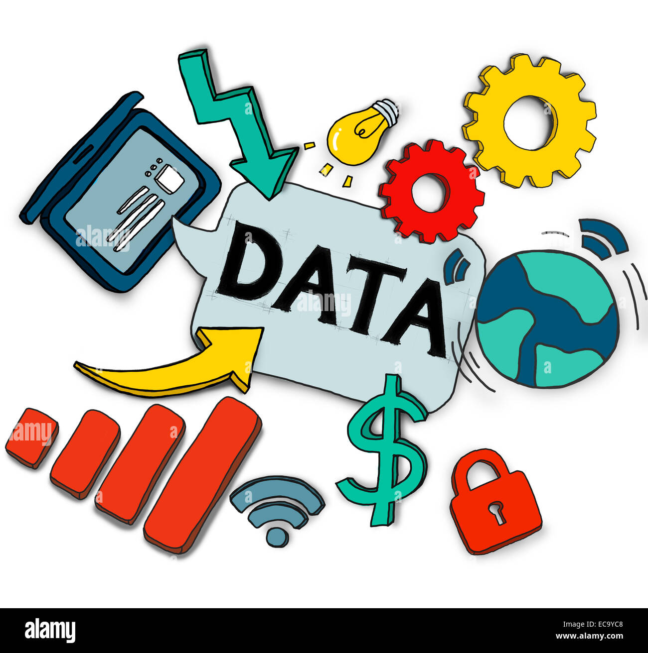 Various Symbols with Data Concept Illustration Stock Photo - Alamy