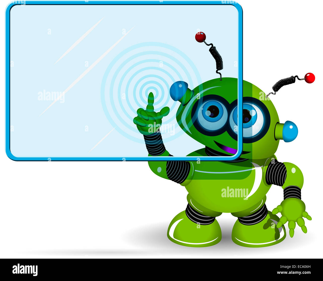 Illustration green robot with a blue screen Stock Photo - Alamy