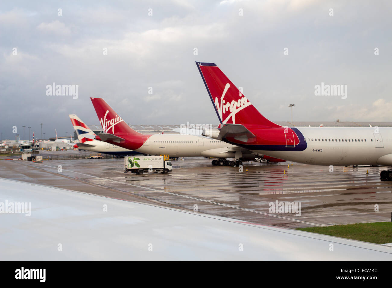 Virgin Atlantic plane on the apron at London Heathrow airport UK Stock ...