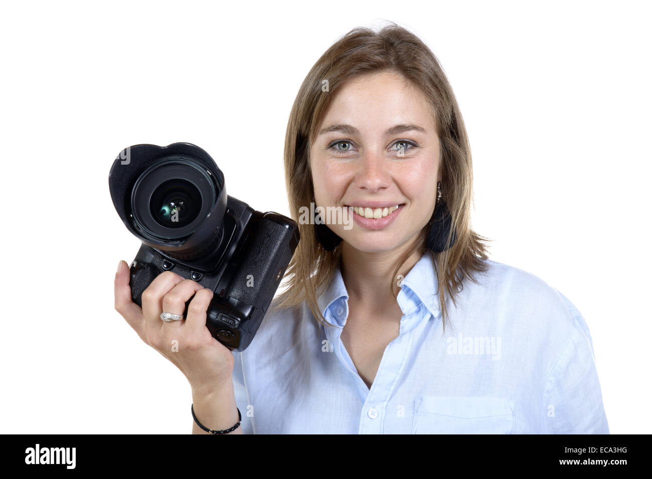 Woman girl filming movie camera hi-res stock photography and images - Alamy