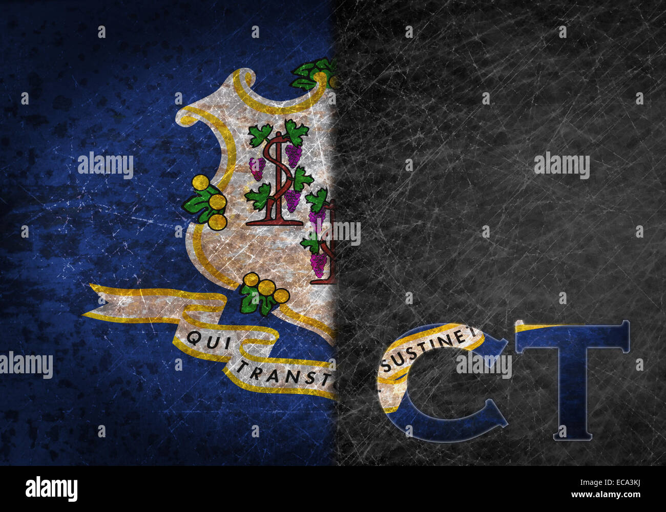 Old rusty metal sign with a flag and state abbreviation - Connecticut ...