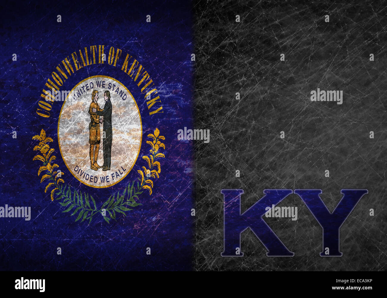 Old rusty metal sign with a flag and state abbreviation - Kentucky ...