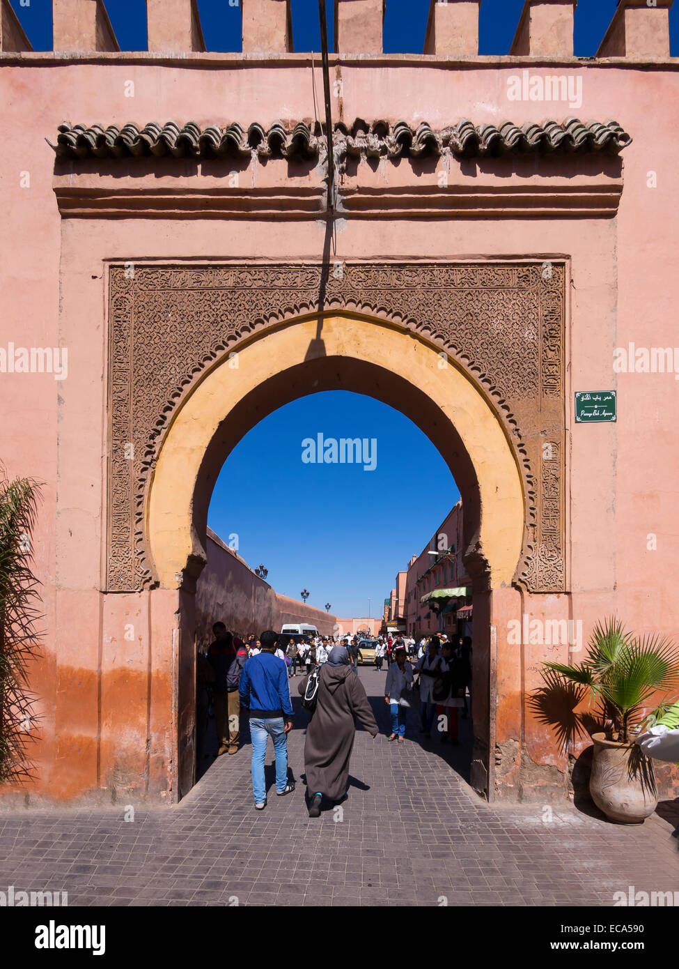 City walls and entrance to the historic Medina, Marrakech, Marrakesh ...