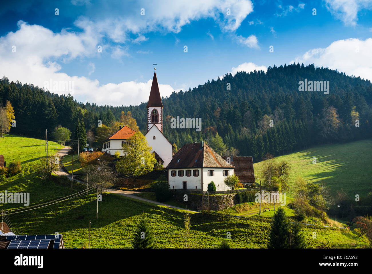 View of the village with church, St. Roman, near Wolfach, Ortenau ...
