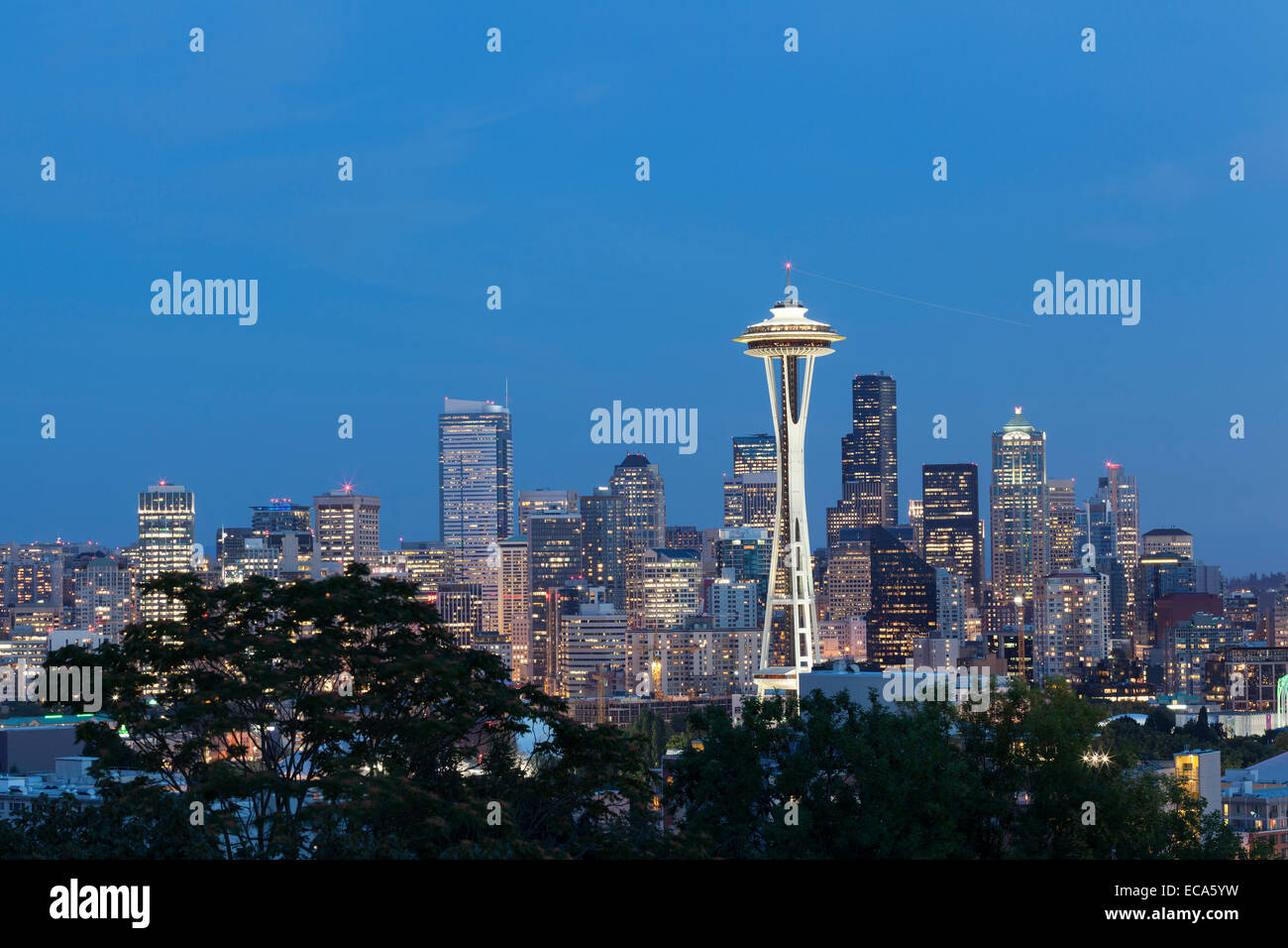 Skyline of with Space Needle, behind Mt. Rainier, Downtown, Seattle ...