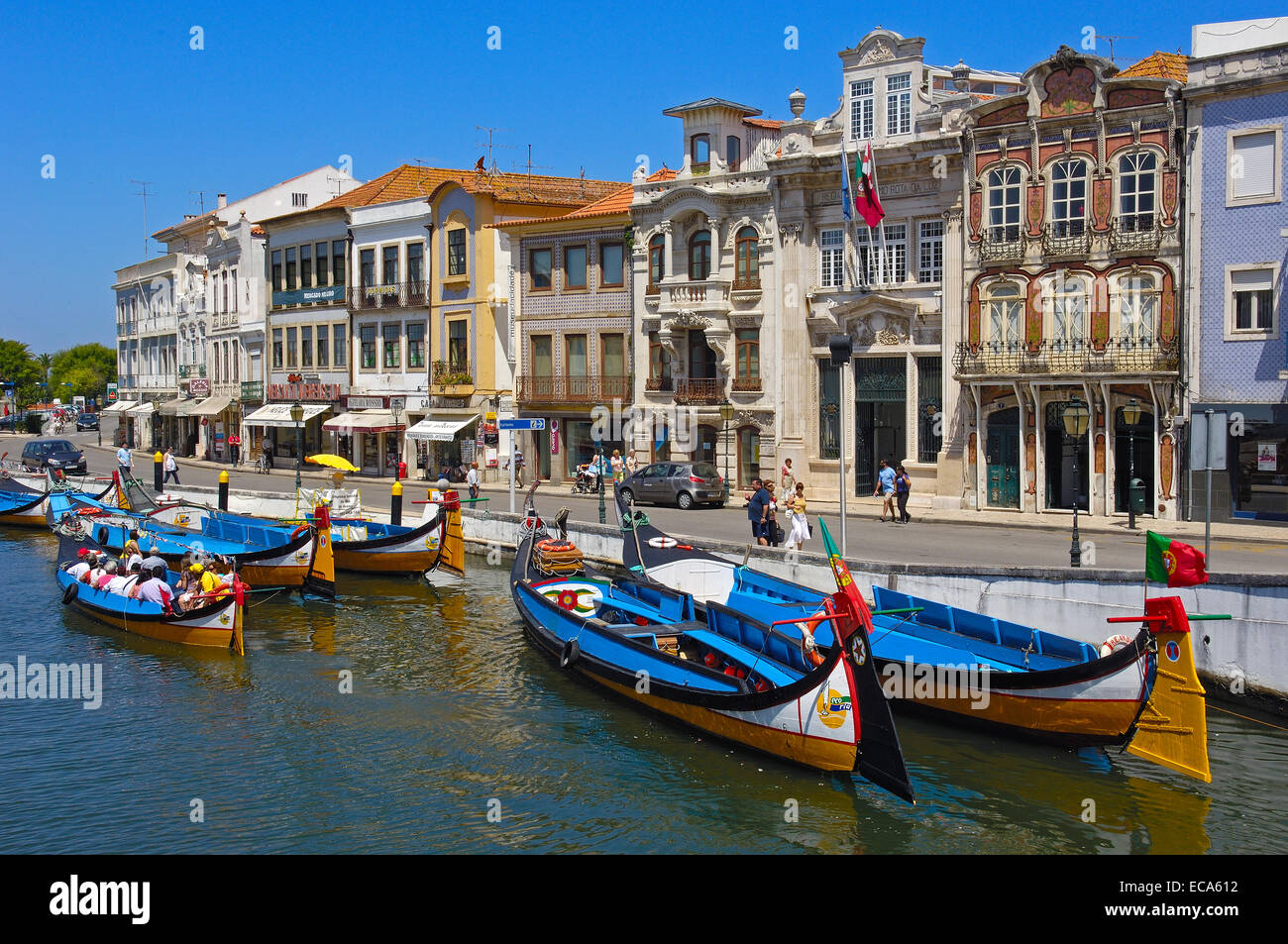 Traditional boats "Moliceiros", Canal central, Aveiro, Beiras region ...