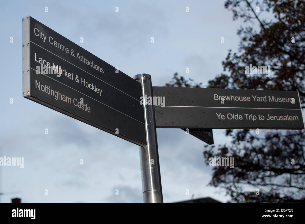 Signpost in Nottingham to Ye Olde trip to Jerusalem and Lace Market ...