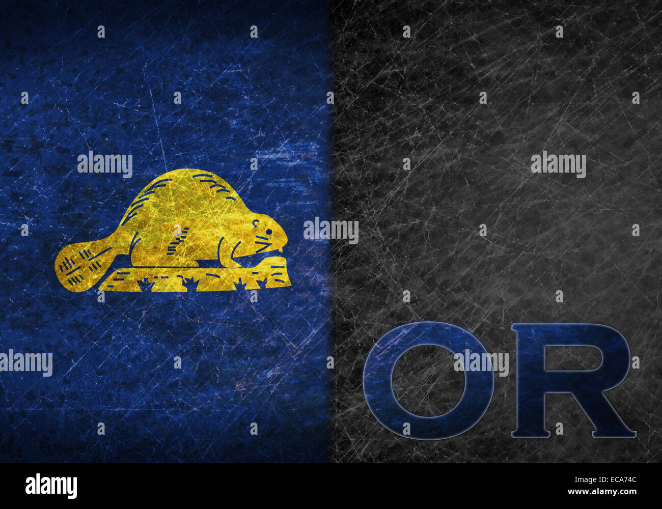 Old rusty metal sign with a flag and state abbreviation - Oregon Stock ...