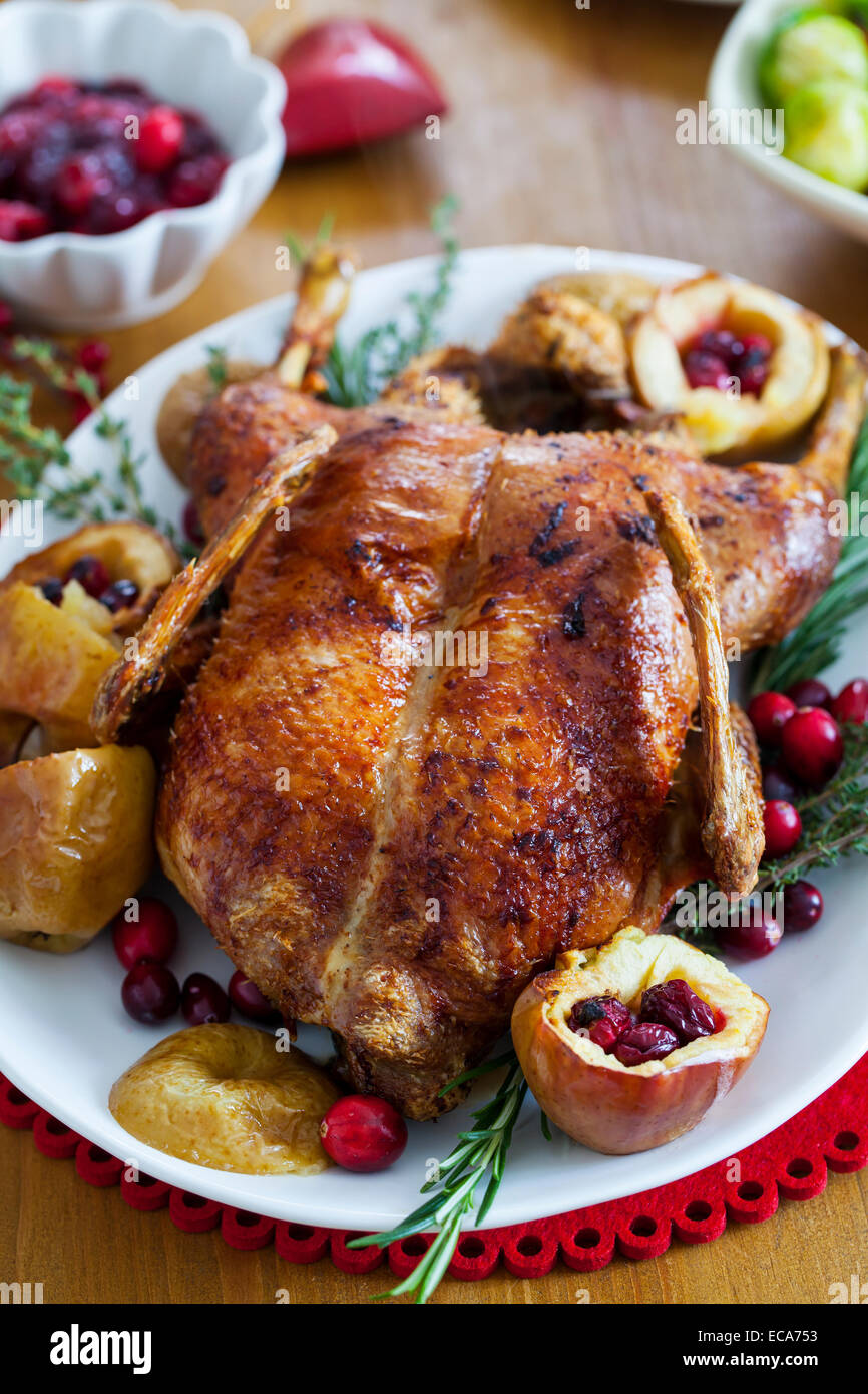 Festive roast duck with apples and cranberries Stock Photo - Alamy