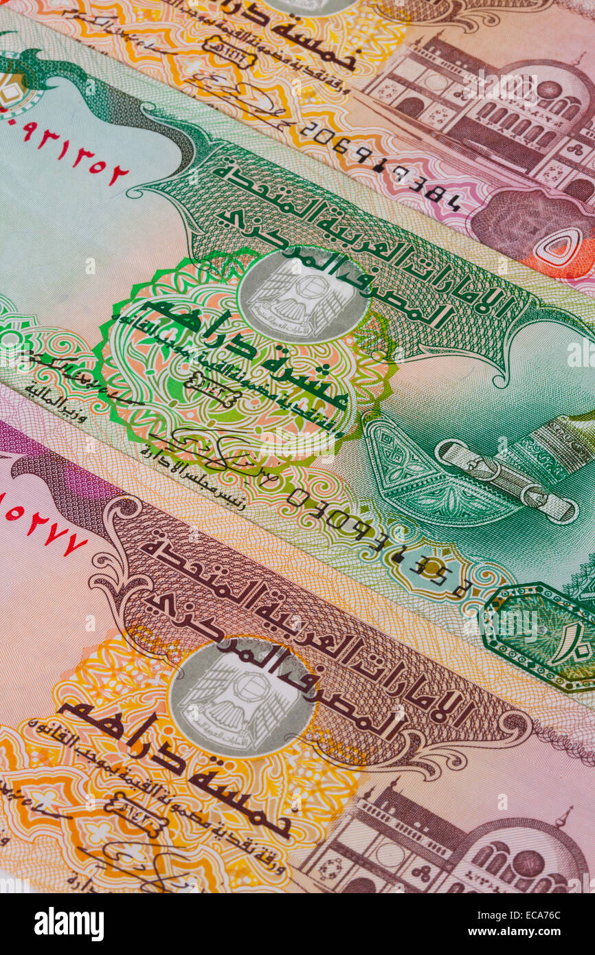 Different Dirham banknotes from Emirates on the table Stock Photo - Alamy