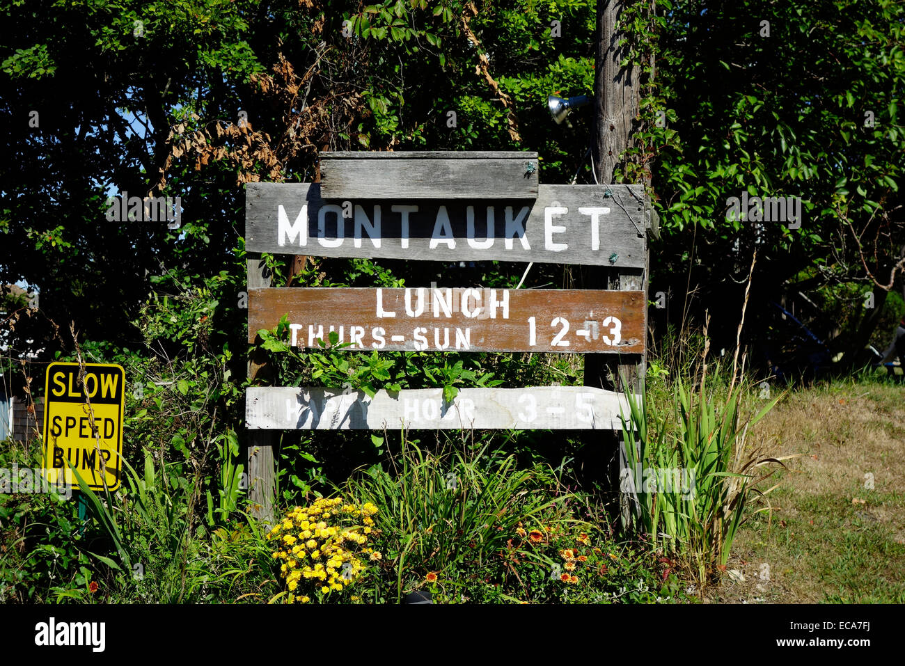 Montauket restaurant sign in Montauk long island Stock Photo - Alamy