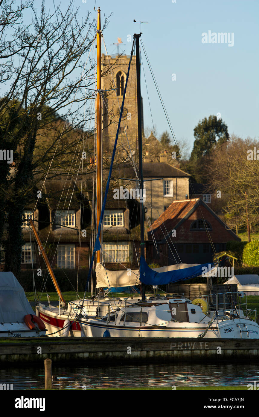 Ranworth village church boats broads Stock Photo - Alamy