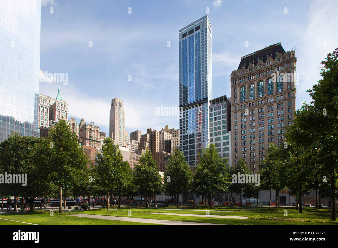 national september 11 memorial area, skyscrapers, financial district ...