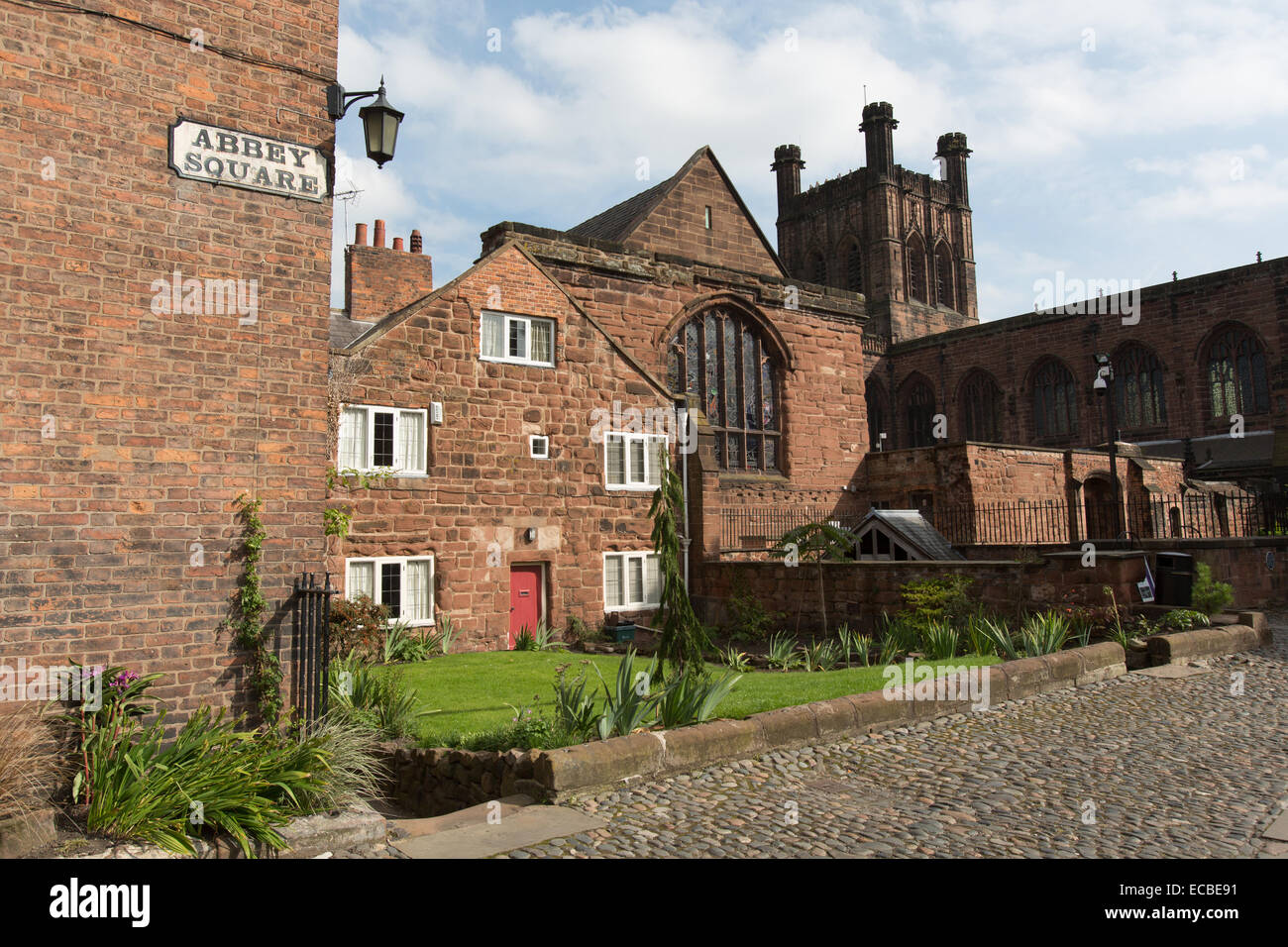 City of Chester, England. Picturesque view of Chester’s Abbey Square ...