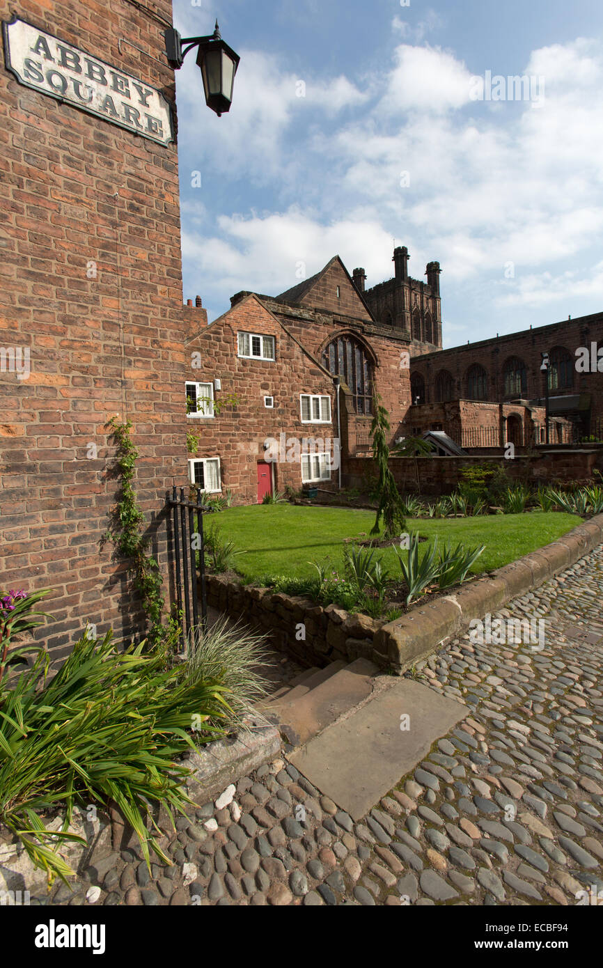 City of Chester, England. Picturesque view of Chester’s Abbey Square ...
