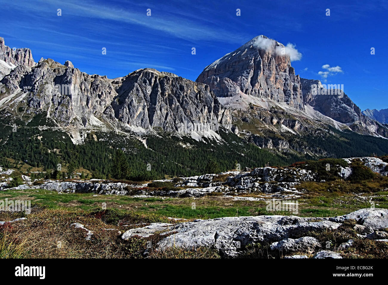 peaks called Col de Bos, Rozes and highest Tofana di Rozes in Tofane ...