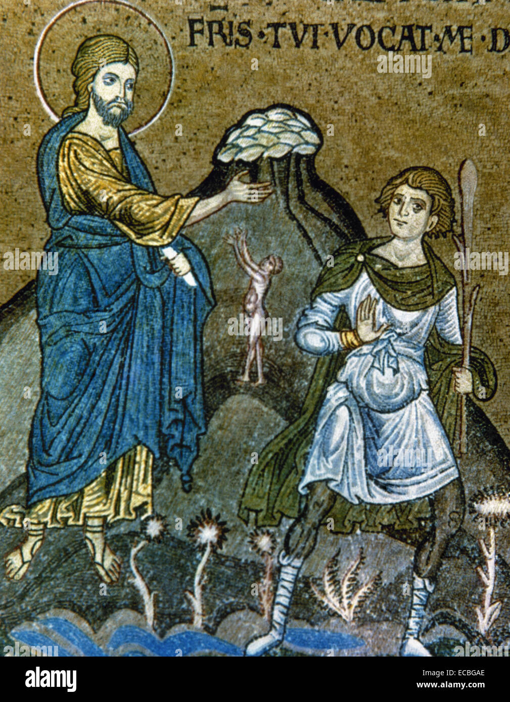 Byzantine Art. Italy. The curse of Cain. Mosaic. Palace of the Normands ...