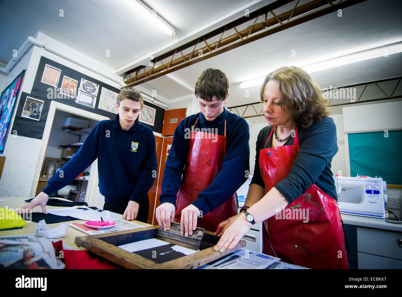 Screenprinting lesson at secondary school art class Stock Photo - Alamy