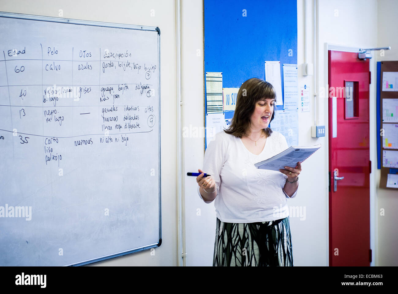 Female modern languages teacher teaching Spanish to a comprehensive ...
