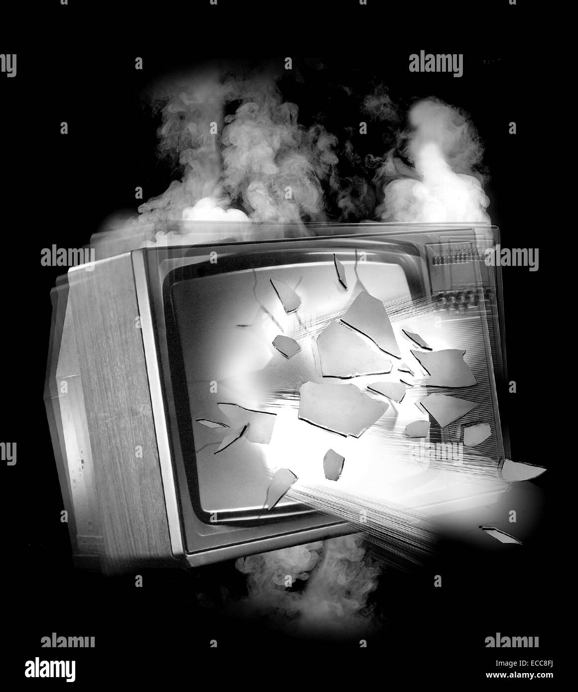 Broken tv television smashed Black and White Stock Photos & Images - Alamy