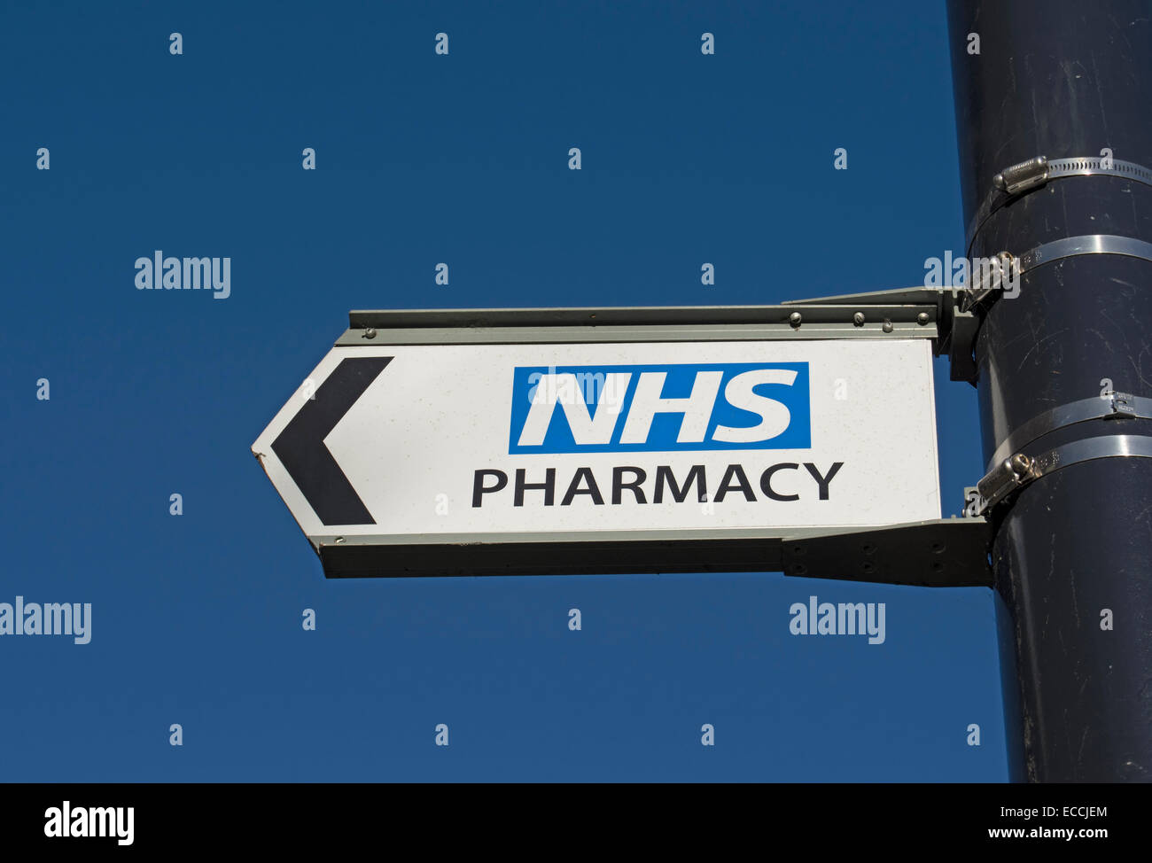 left pointing sign for a nhs pharmacy, twickenham, middlesex, england ...
