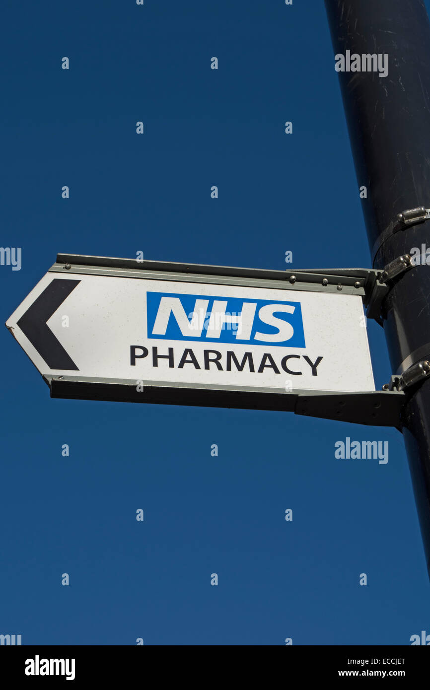 left pointing sign for a nhs pharmacy, twickenham, middlesex, england ...
