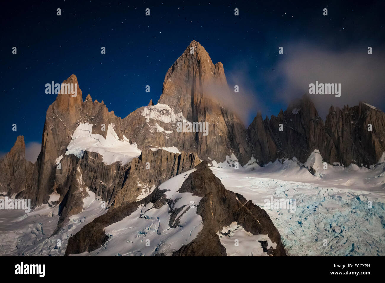 Moonlit Mount Fitzroy from the summit of Cerro Madsen Stock Photo - Alamy