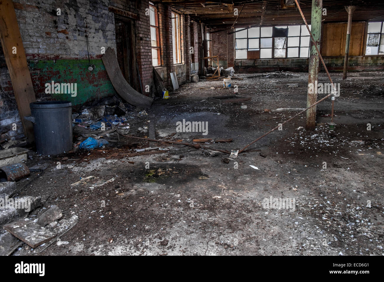 Disused old Lancashire cotton mill in a state of decay with a lot of ...