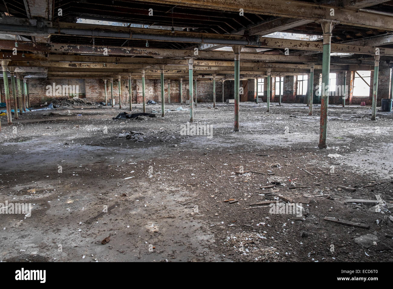 Disused old Lancashire cotton mill in a state of decay with a lot of ...