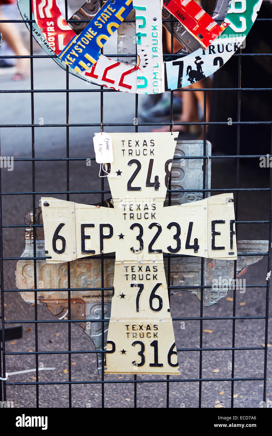 Cross made from Texas truck license plates Stock Photo - Alamy