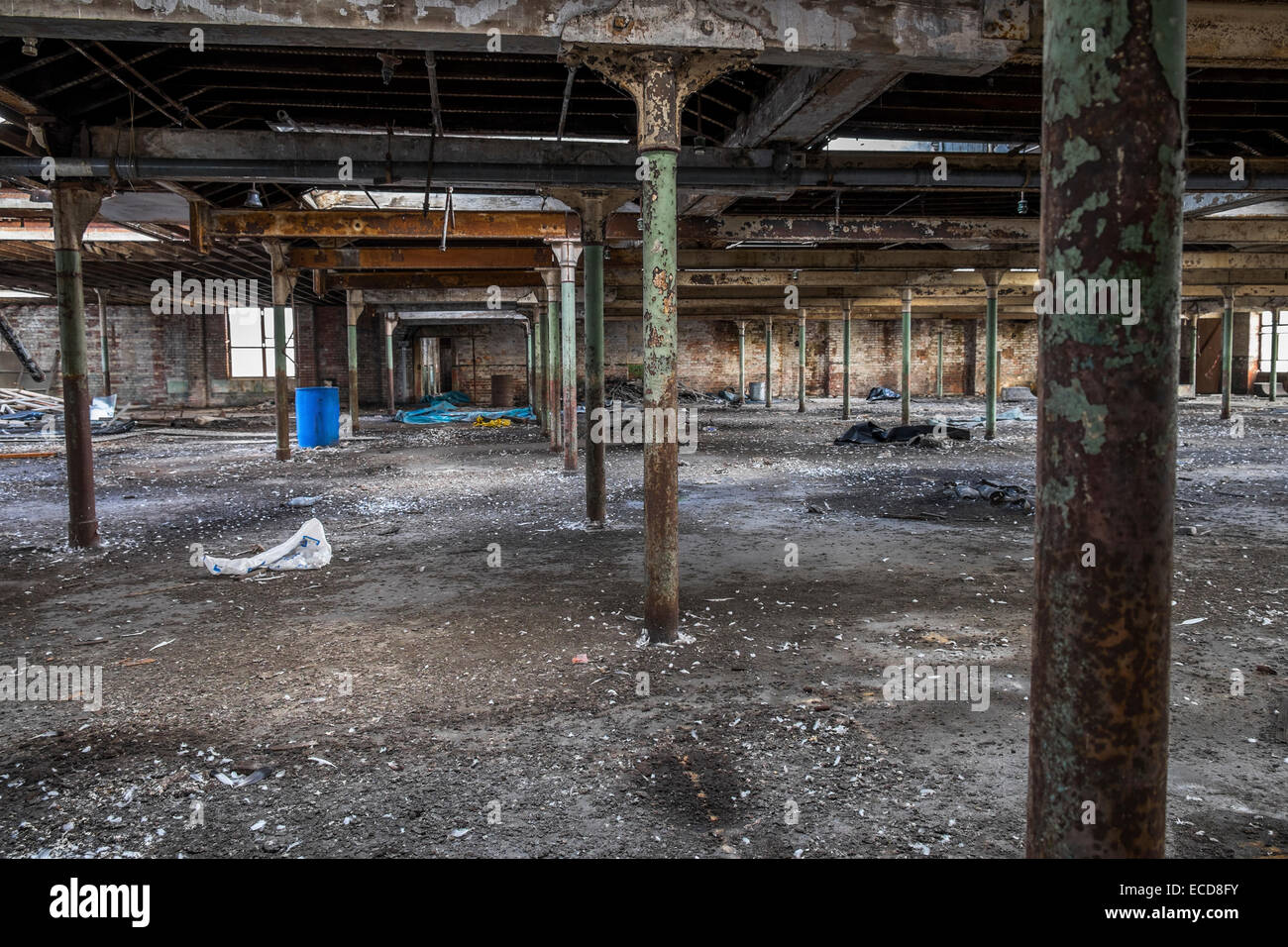 Disused old Lancashire cotton mill in a state of decay with a lot of ...