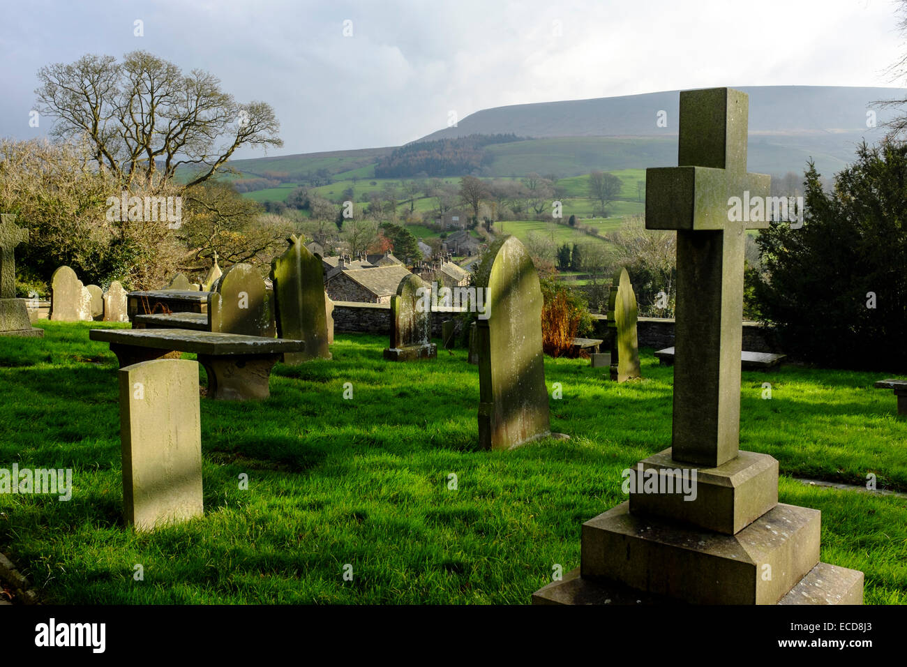 The graveyard of St Leonard's church in Downham Lancashire uk ...