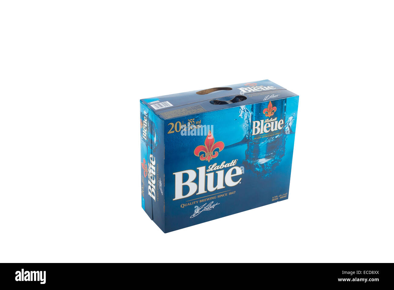 A pack of 20 355ml cans of Blue Labatt (Labatt Bleue) beer is pictured ...