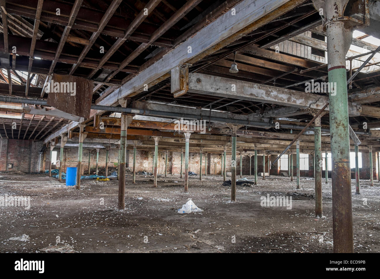 Disused old Lancashire cotton mill in a state of decay with a lot of ...