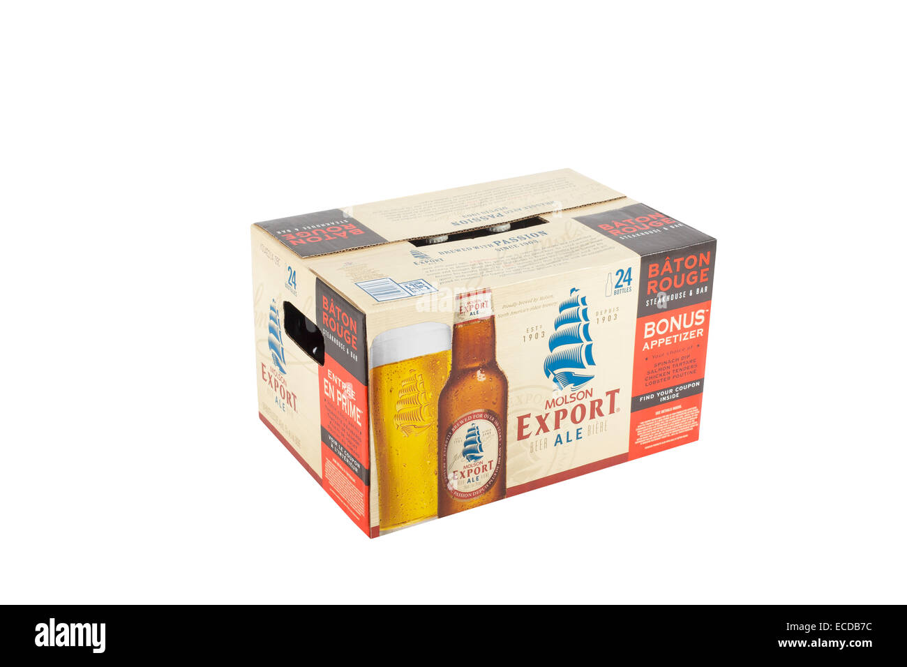 A pack of 24 bottles of Molson Export beer is pictured over a pure ...