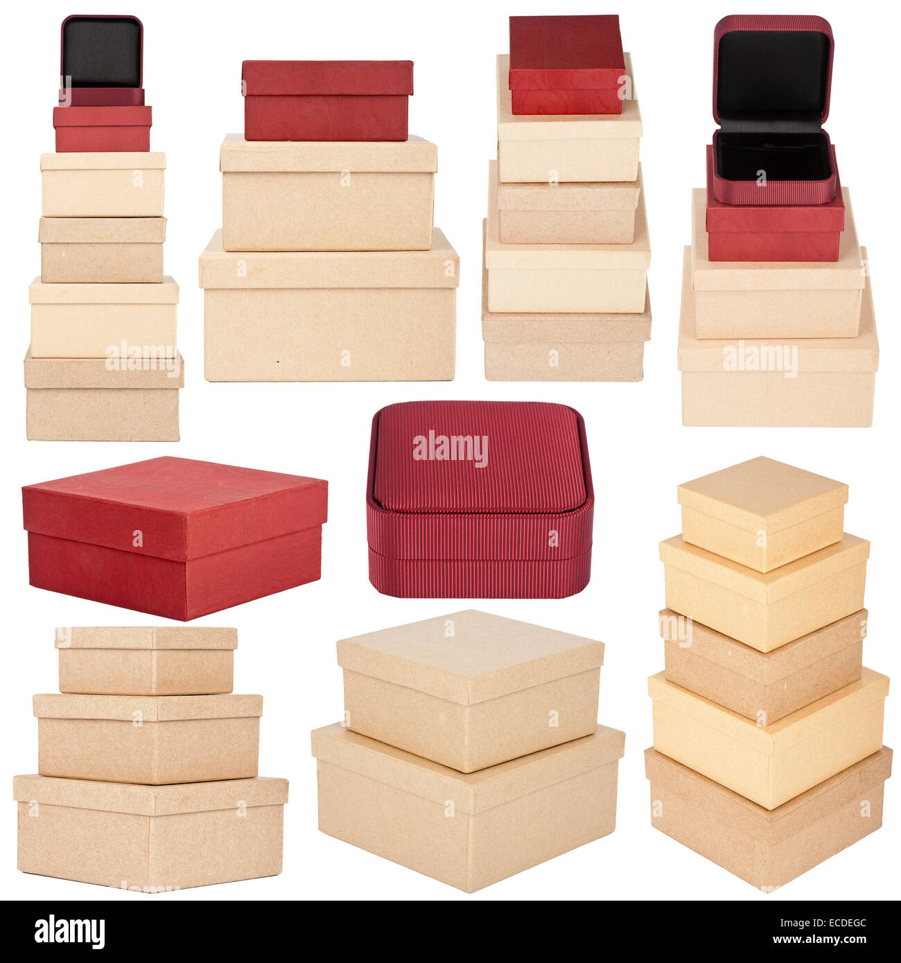 Set of various stacked boxes isolated on white background Stock Photo ...