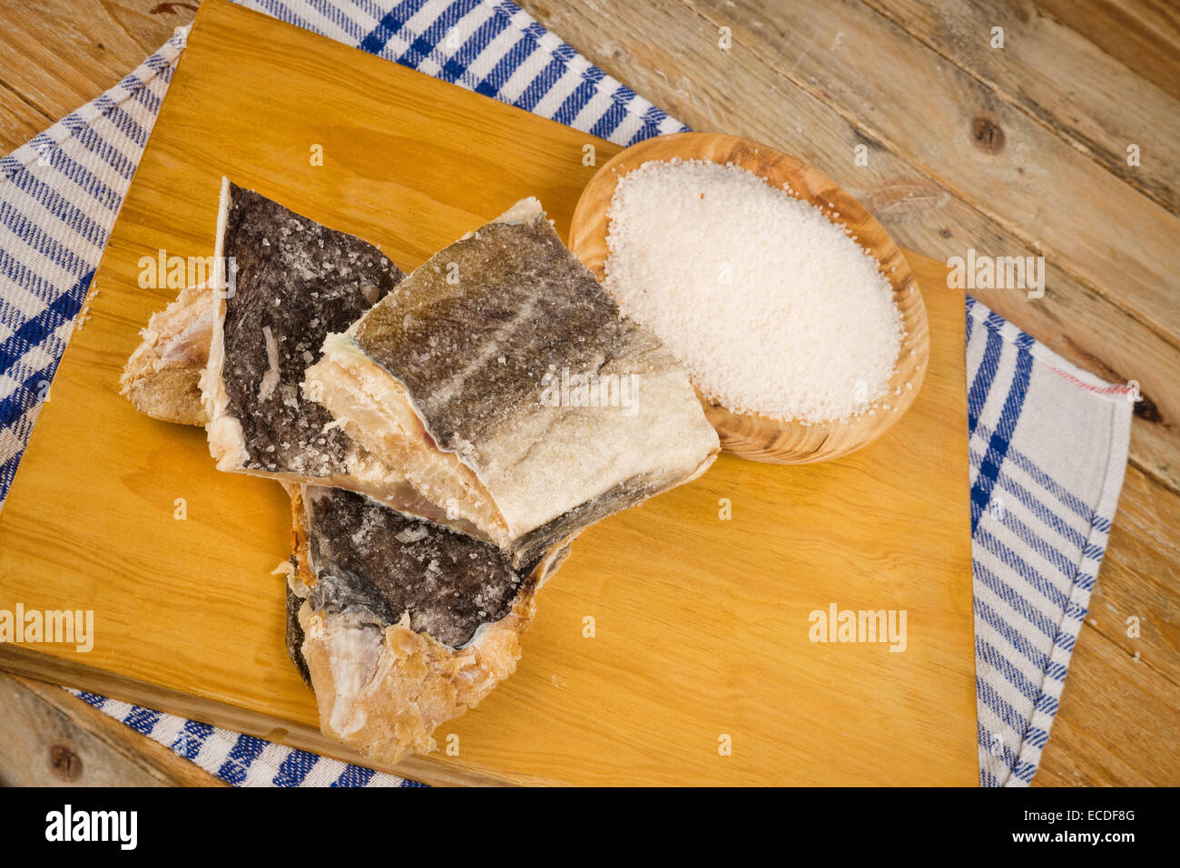 Several pieces of salt preserved cod fish Stock Photo - Alamy