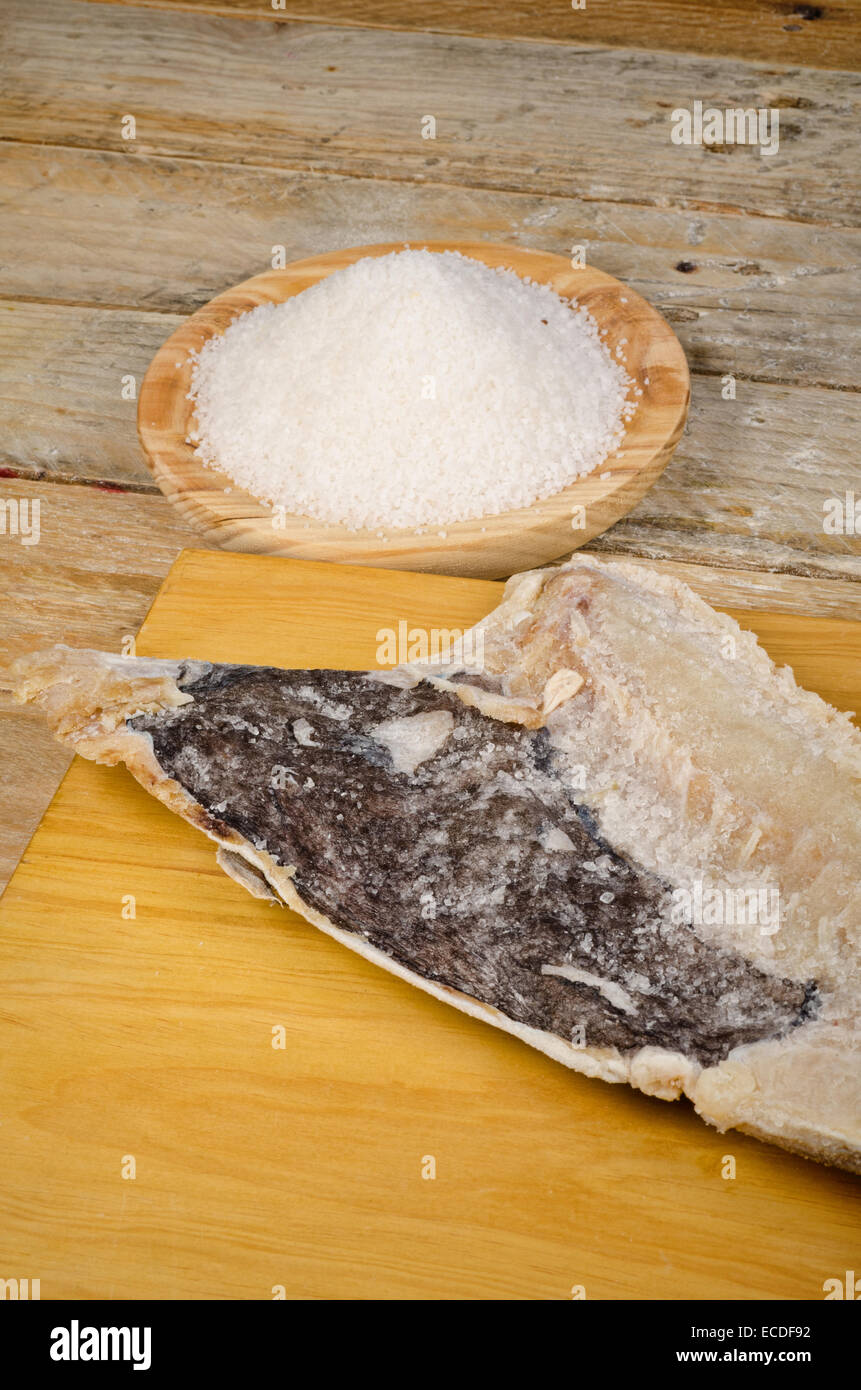 Salt preserved cod fish with its main ingredient Stock Photo - Alamy