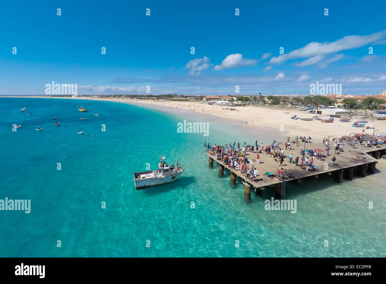 Aerial view of Santa Maria beach in Sal Cape Verde - Cabo Verde Stock ...