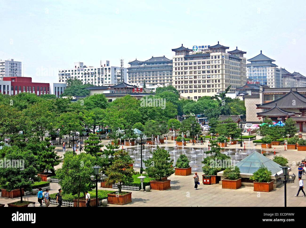 aerial view on square view from the Drum tower, Xi'an China Stock Photo ...